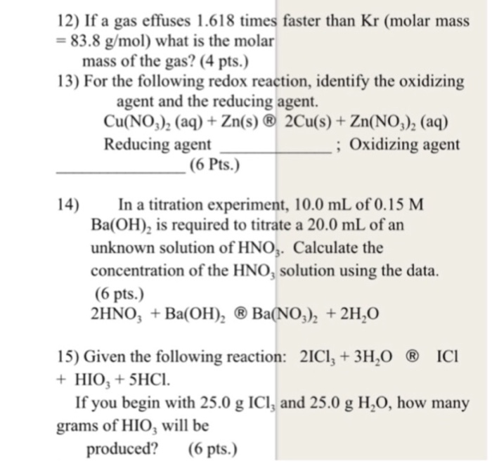 Solved 12) If a gas effuses 1.618 times faster than Kr | Chegg.com