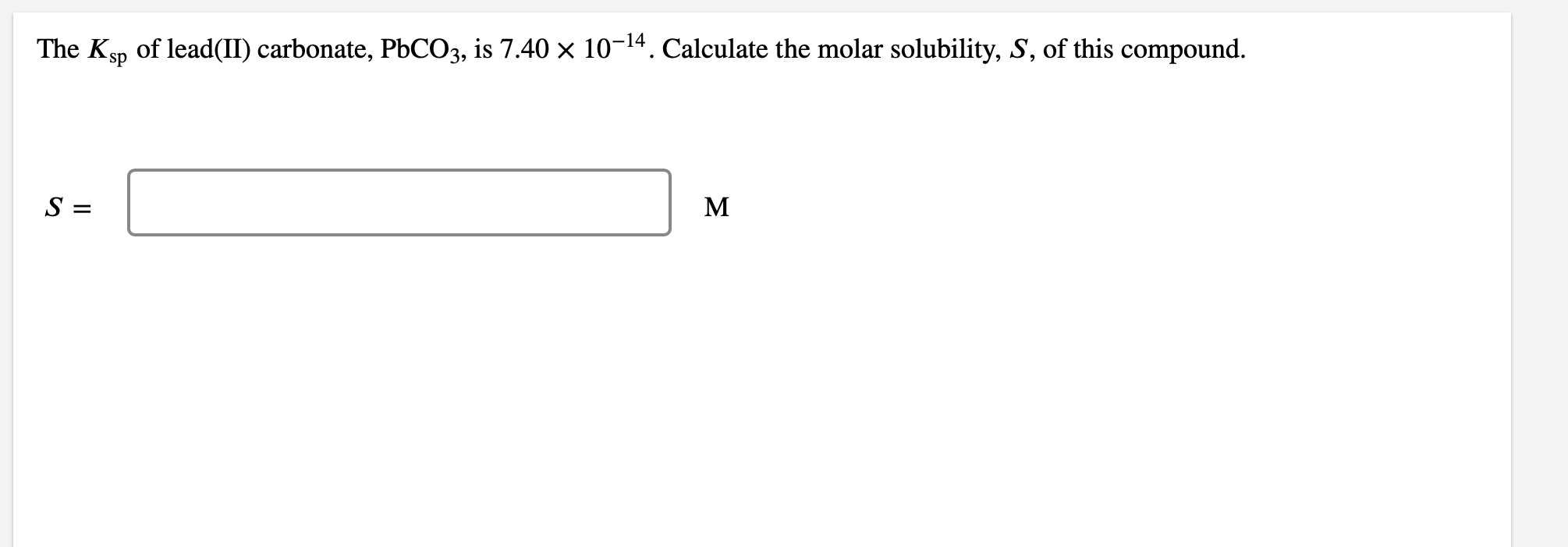 Solved The Ksp of lead(II) carbonate, PbCO3, is 7.40 x | Chegg.com