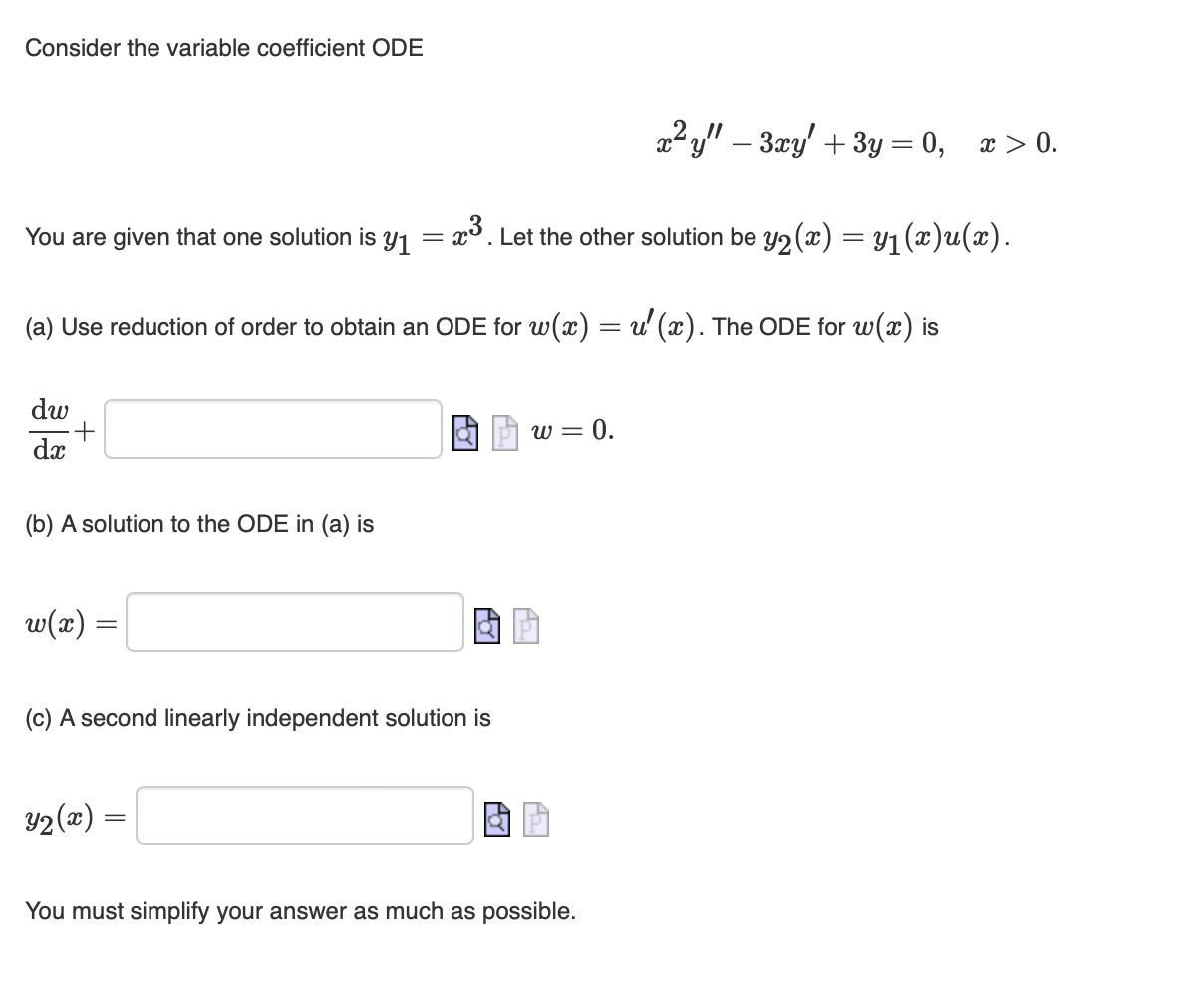 Solved Consider the variable coefficient ODE | Chegg.com