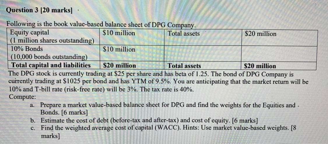Solved Following is the book value-based balance sheet of | Chegg.com