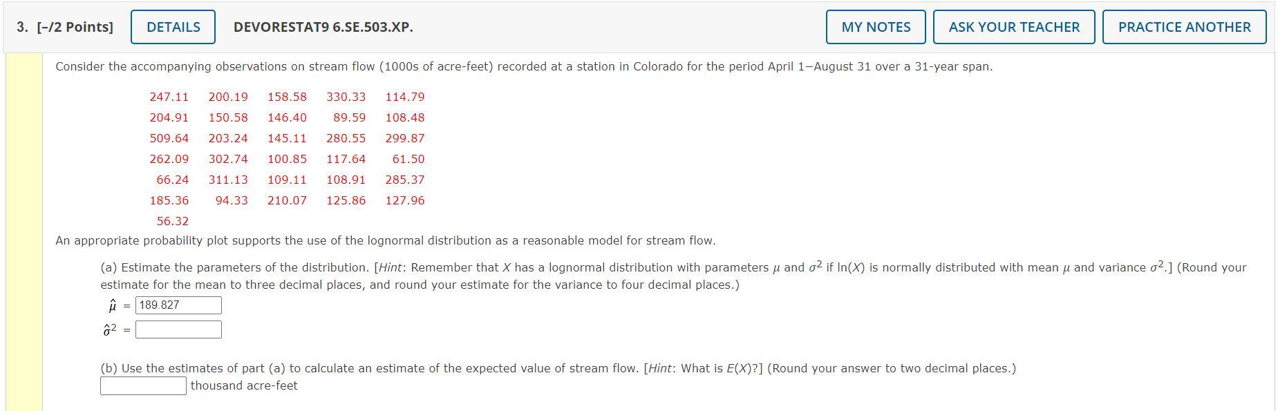 Solved 3. [-12 Points] DETAILS DEVORESTAT9 6.SE.503.XP. MY | Chegg.com