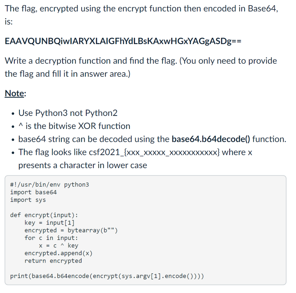 Solved The flag, encrypted using the encrypt function then | Chegg.com