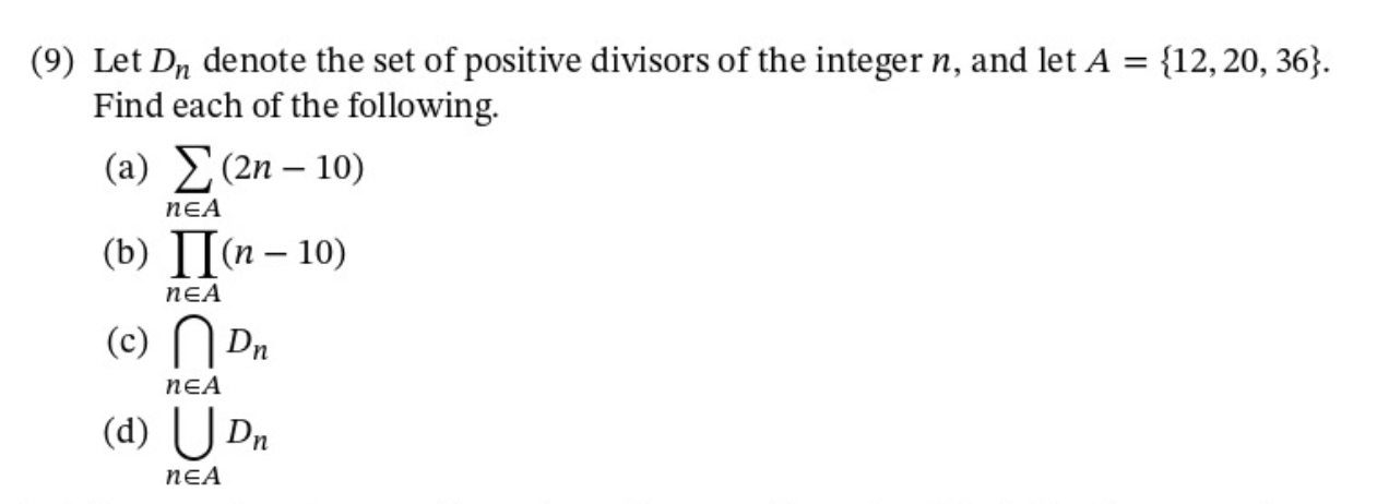 Solved (9) Let Dn denote the set of positive divisors of the | Chegg.com