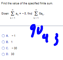 Solved Find the value of the specified finite sum. Given | Chegg.com