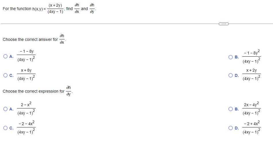 Solved For the function \\( h(x, y)=\\frac{(x+2 y)}{(4 x | Chegg.com