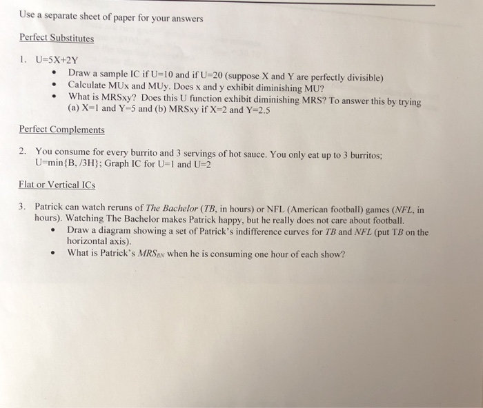 Solved Use a separate sheet of paper for your answers | Chegg.com