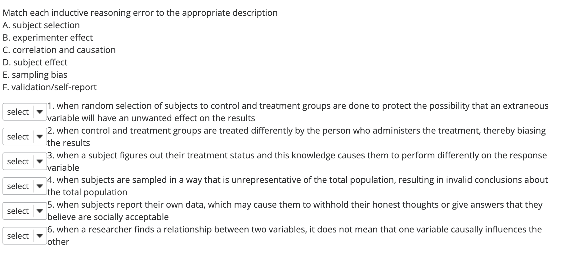 Solved Match each inductive reasoning error to the | Chegg.com