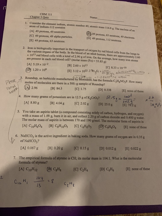 Solved CHM 111 1. Consider the element indium, atomic number | Chegg.com
