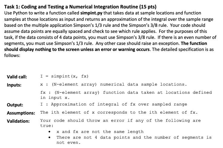 Solved Task 1: Coding and Testing a Numerical Integration | Chegg.com