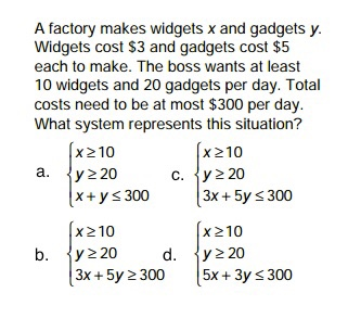 Solved A factory makes widgets x and gadgets y Widgets cost | Chegg.com
