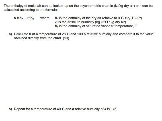 Solved The enthalpy of moist air can be looked up on the | Chegg.com