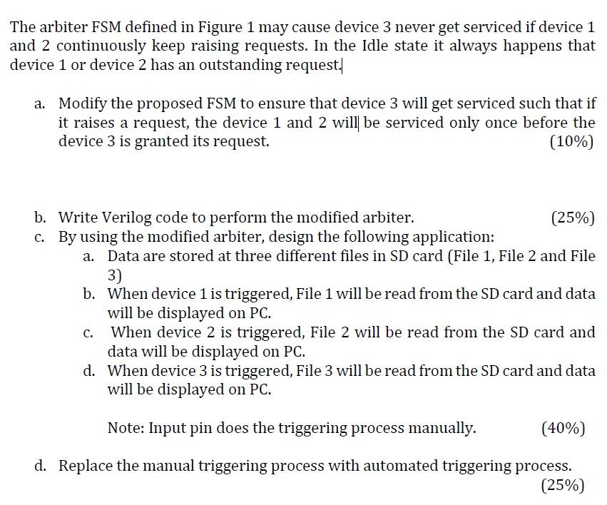 Solved The arbiter FSM defined in Figure 1 may cause device | Chegg.com