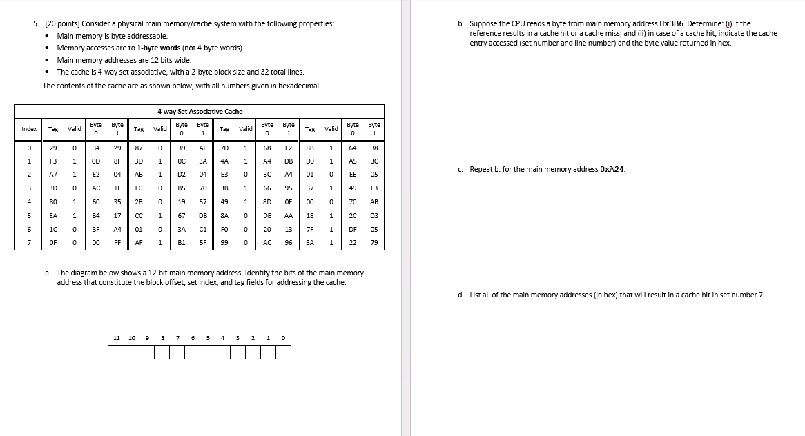 Solved a. ﻿The diagram below shows a 12‐bit main memory | Chegg.com
