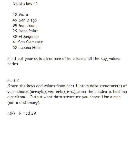 Solved Assignment 7 Part 1 Store the following keys and | Chegg.com