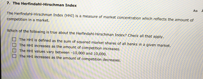 Solved 7. The Herfindahl-Hirschman Index The | Chegg.com