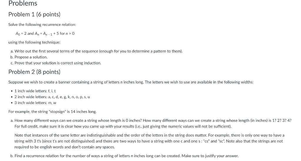 Solved Solve the following recurrence relation: A0=2 and | Chegg.com