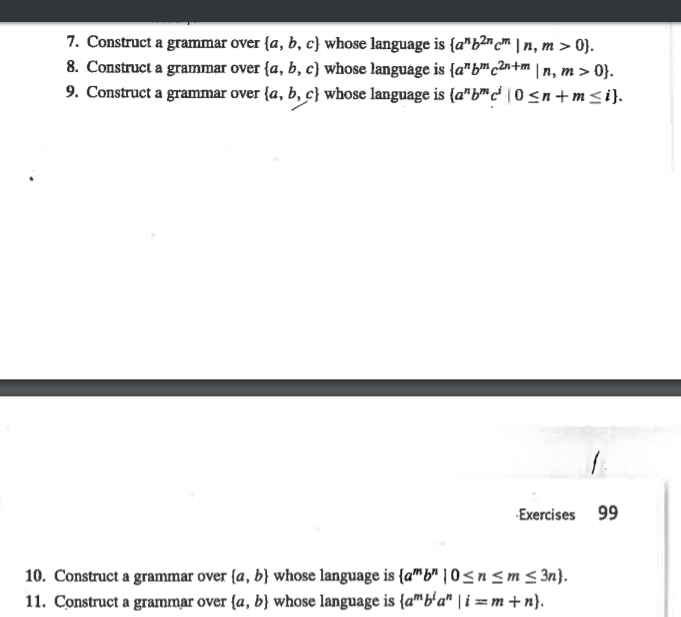 Solved 7. Construct a grammar over {a, b, c} whose language | Chegg.com