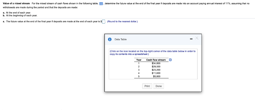 Solved Value of a mixed stream for the mixed stream of cash | Chegg.com