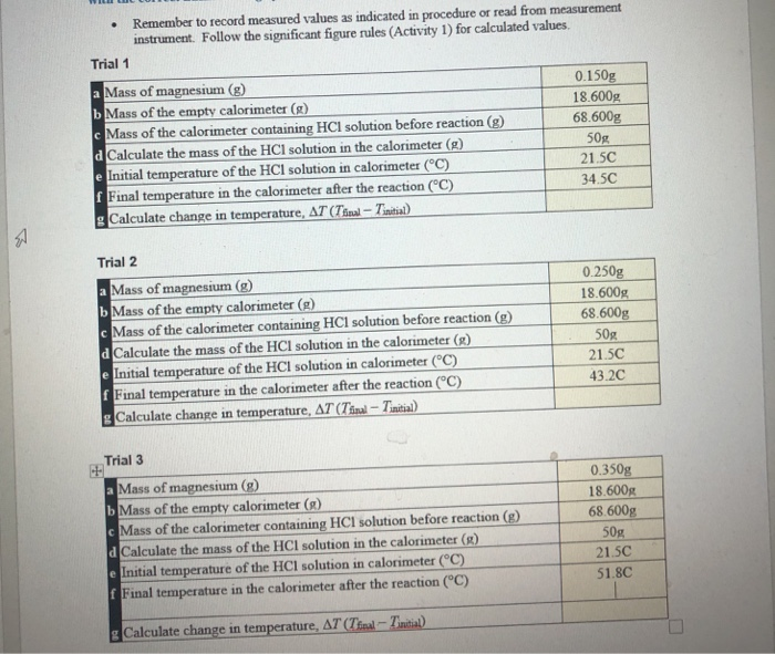 Solved .Remember to record measured values as indicated in | Chegg.com