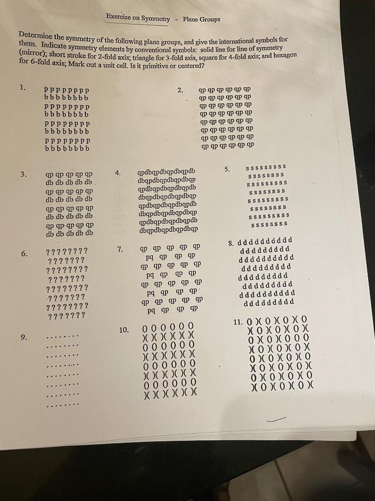 Exercise on Symmetry - Plane Groups Determine the | Chegg.com