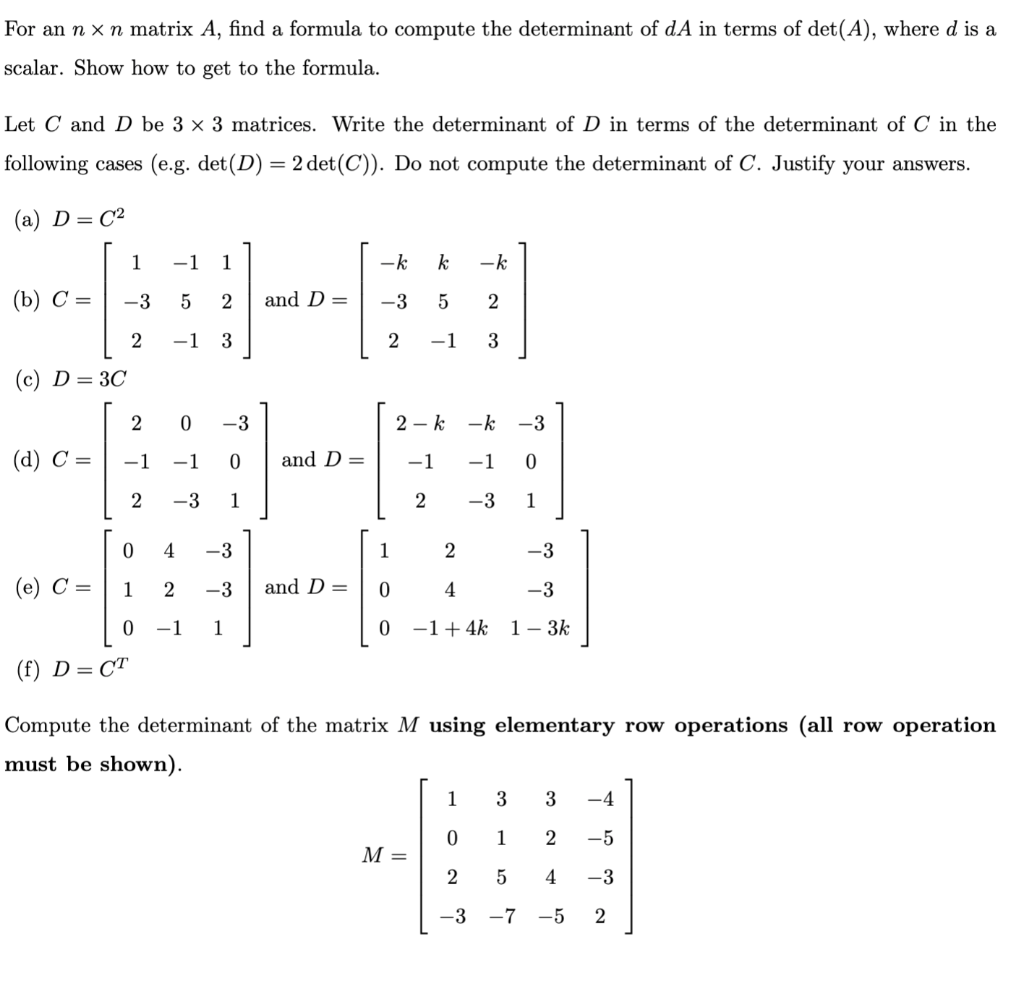 Solved For an n x n matrix A, find a formula to compute the | Chegg.com