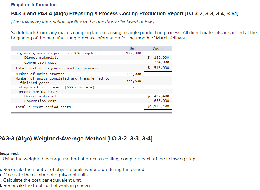 Solved Required information PA3-3 and PA3-4 (Algo) Preparing | Chegg.com