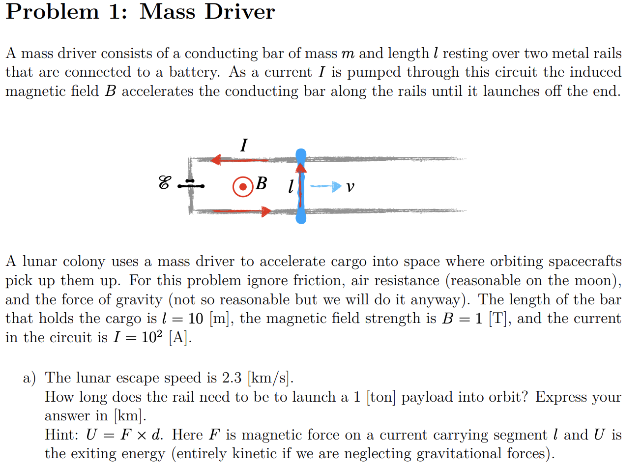 Solved A mass driver consists of a conducting bar of mass m | Chegg.com