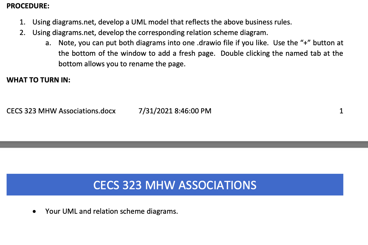CECS 323 MHW ASSOCIATIONS OBJECTIVE: Give you | Chegg.com