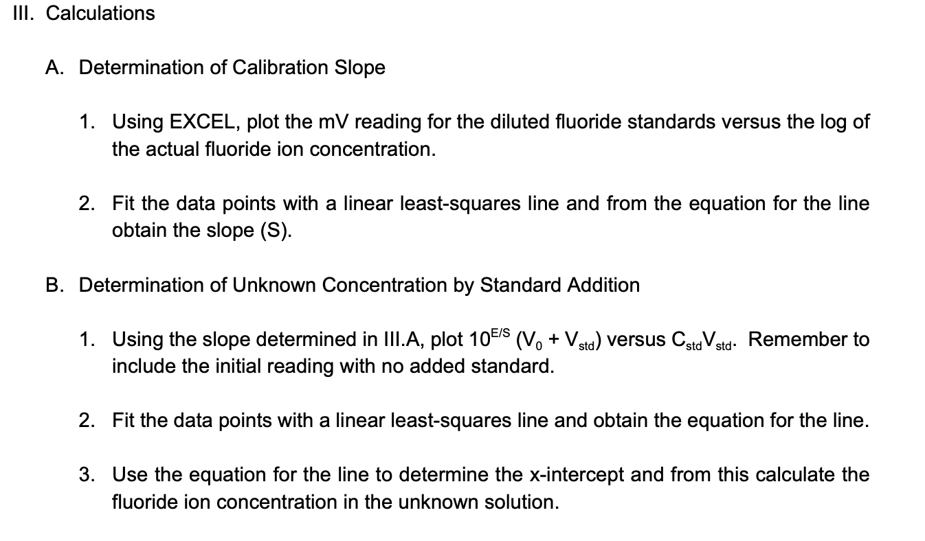 A. Determination of Calibration Slope 1. Using EXCEL, | Chegg.com