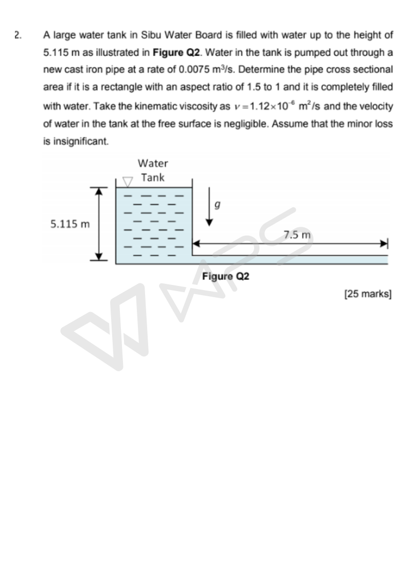 Solved 2. A large water tank in Sibu Water Board is filled | Chegg.com