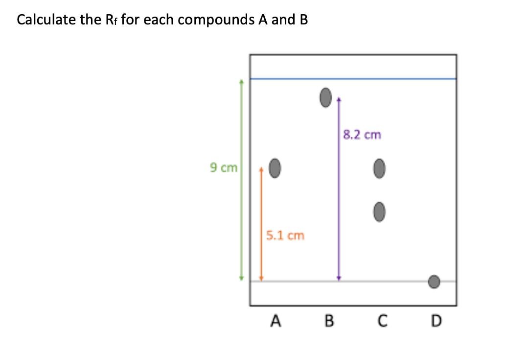 Solved Calculate the Rf for each compounds A and B | Chegg.com
