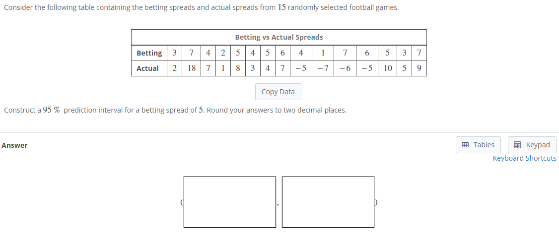 Solved Construct a 95% prediction interval for a betting | Chegg.com