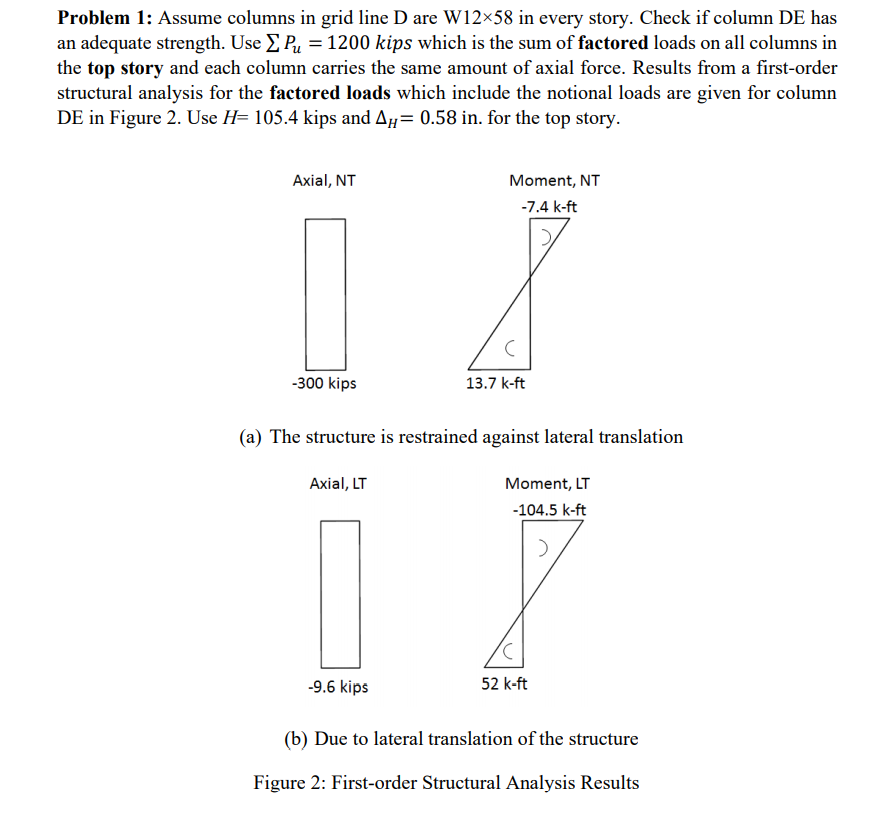 Solved Problem 1: Assume columns in grid line D are W12x58 | Chegg.com