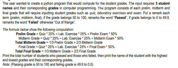 Solved The User Wanted To Create A Python Program That Would Chegg