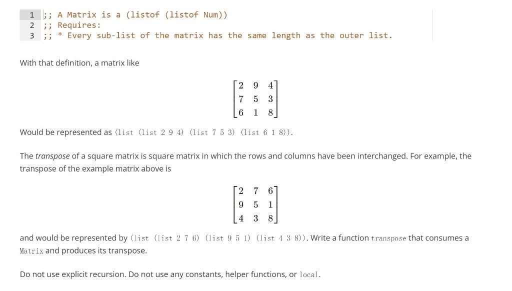 Solved In Racket language, and cannot use recursion, append, | Chegg.com