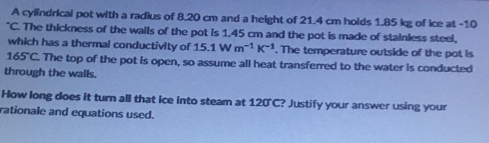 Solved A cylindrical pot with a radius of 8.20 cm and a | Chegg.com