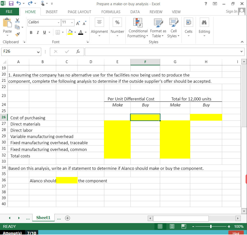 Solved Prepare a make-or-buy analysis. 1. Complete the | Chegg.com