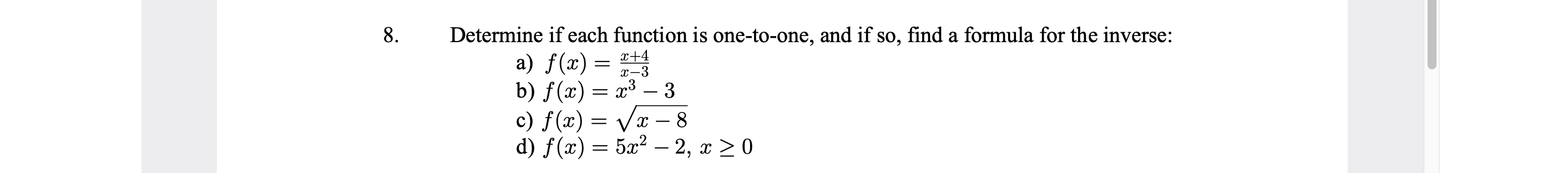 Solved Determine if each function is one-to-one, and if so, | Chegg.com