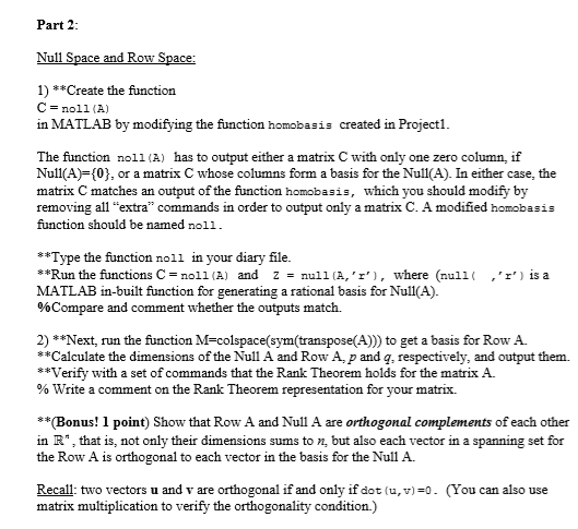 Part 2 1) **Create the function in MATLAB by | Chegg.com
