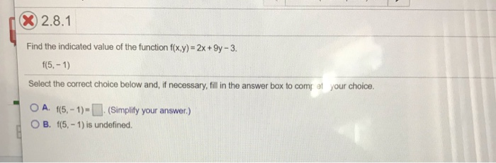 Solved X 2.8.1 Find the indicated value of the function | Chegg.com