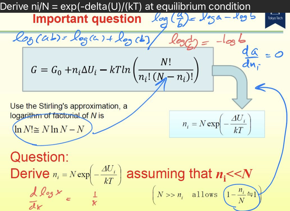 erive ni/N =exp(−delta(U)/(kT) at equilibrium | Chegg.com