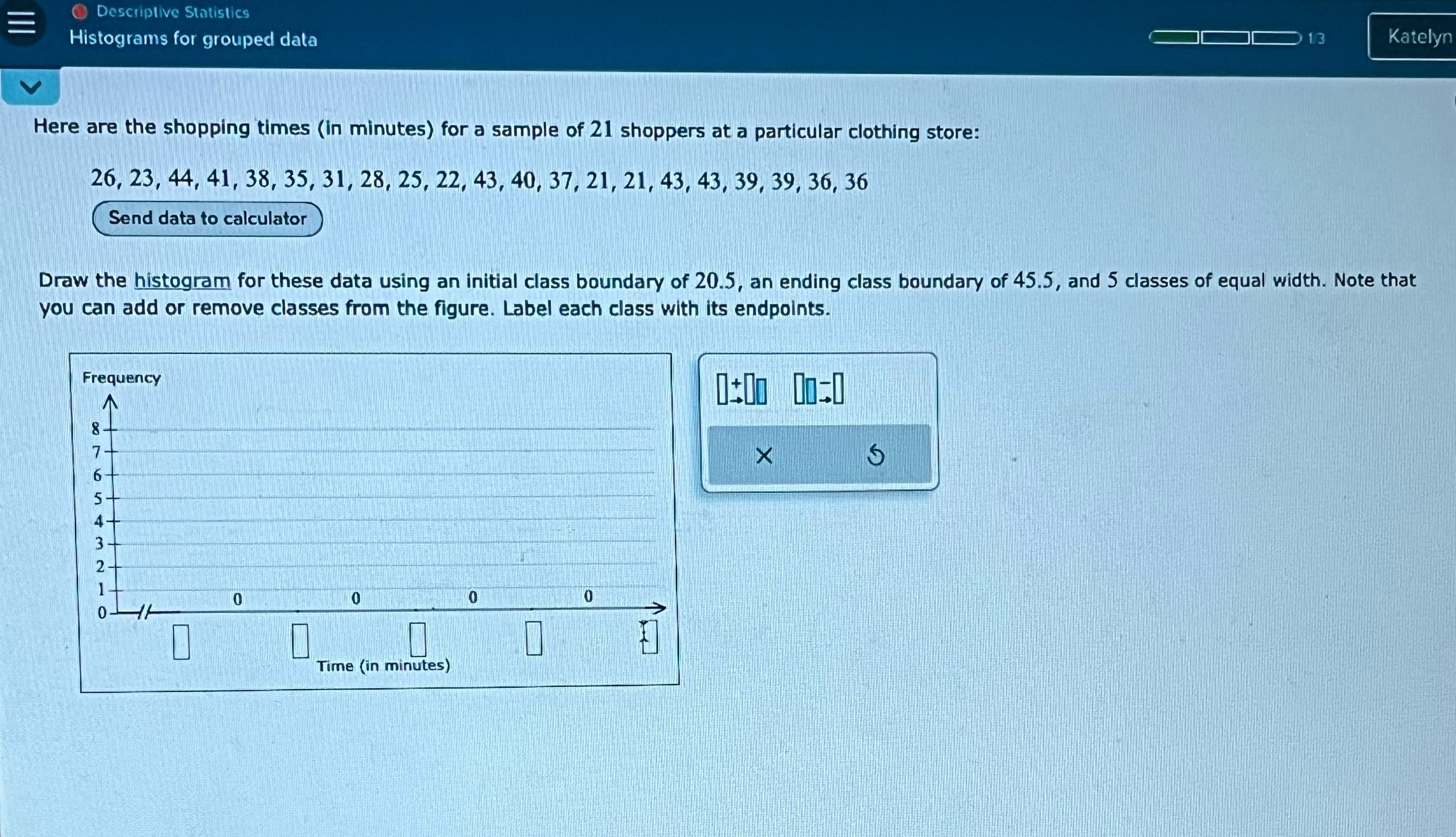 Solved Here are the shopping times (in minutes) ﻿for a | Chegg.com