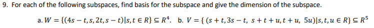 Solved 9. For each of the following subspaces, find basis | Chegg.com