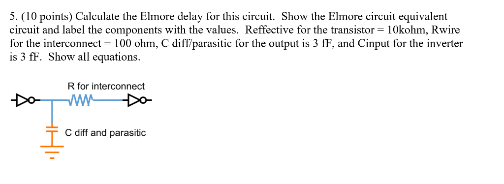 Solved 5. (10 points) Calculate the Elmore delay for this | Chegg.com