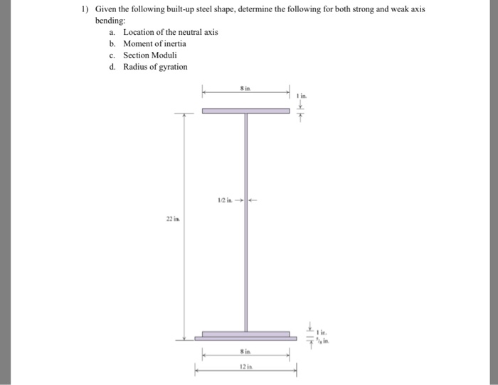Solved 1) Given the following built-up steel shape, | Chegg.com