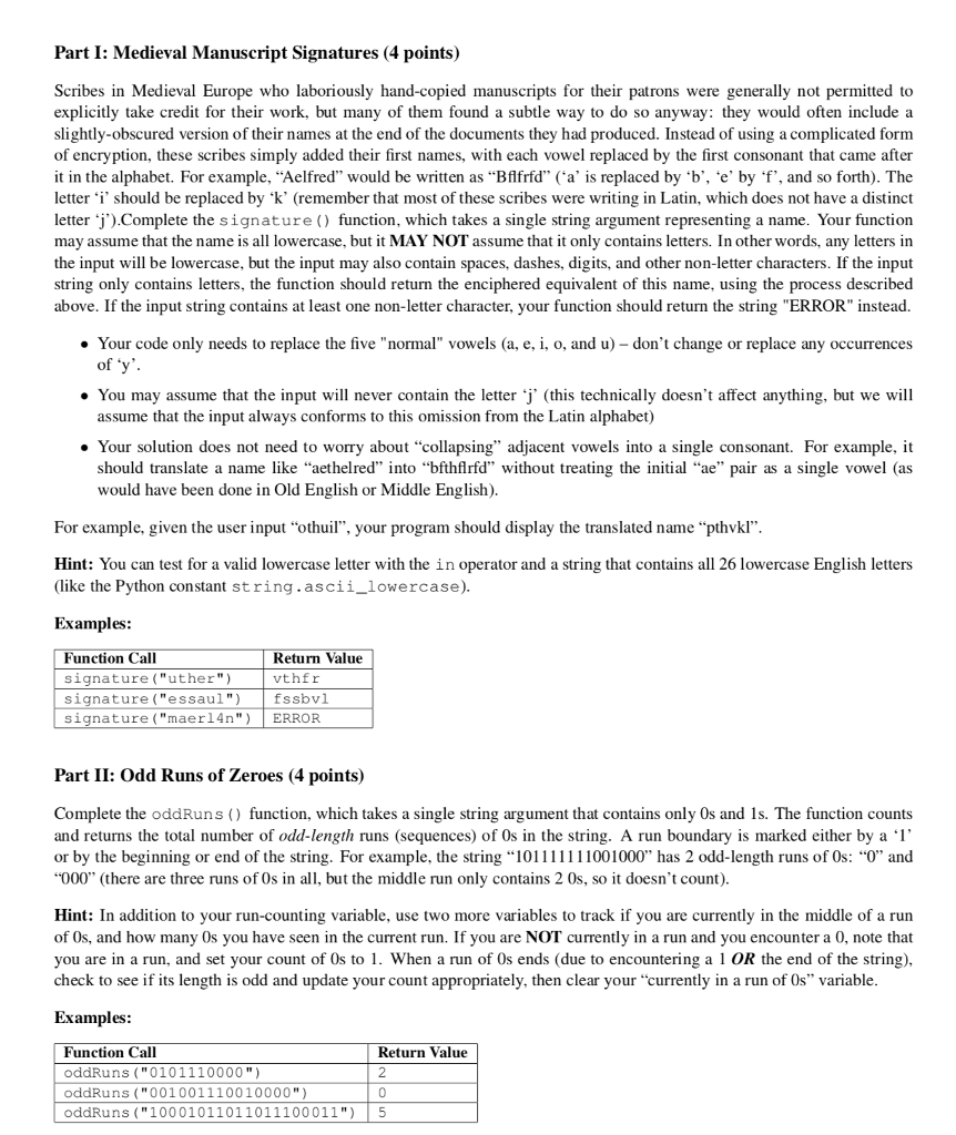 Solved Part I: Medieval Manuscript Signatures (4 points) | Chegg.com