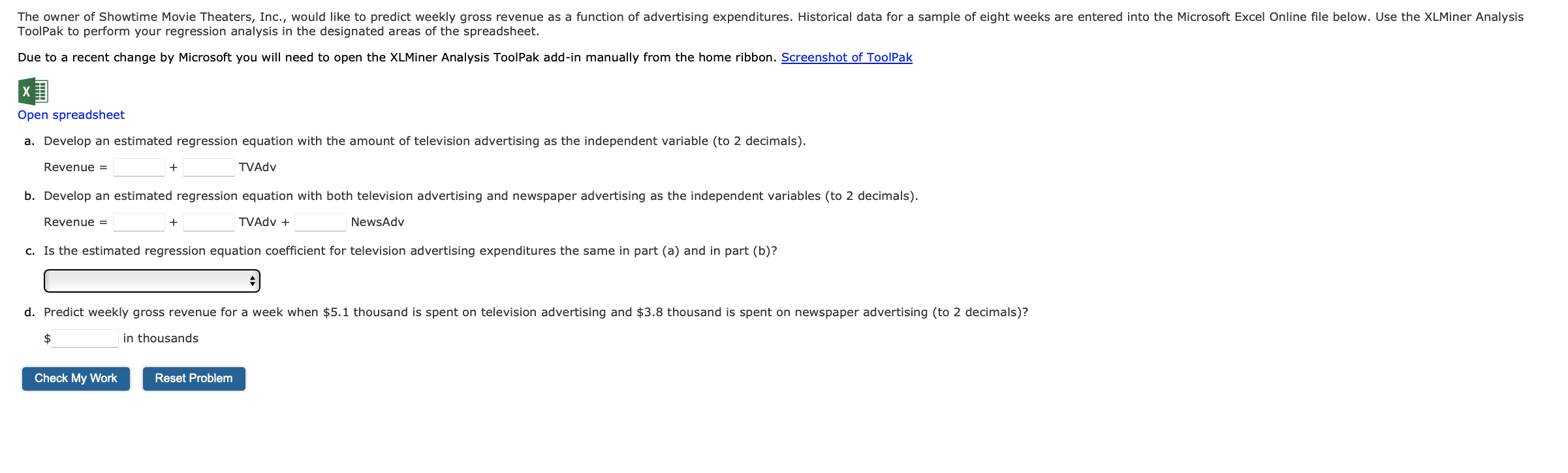 Solved ToolPak to perform your regression analysis in the | Chegg.com