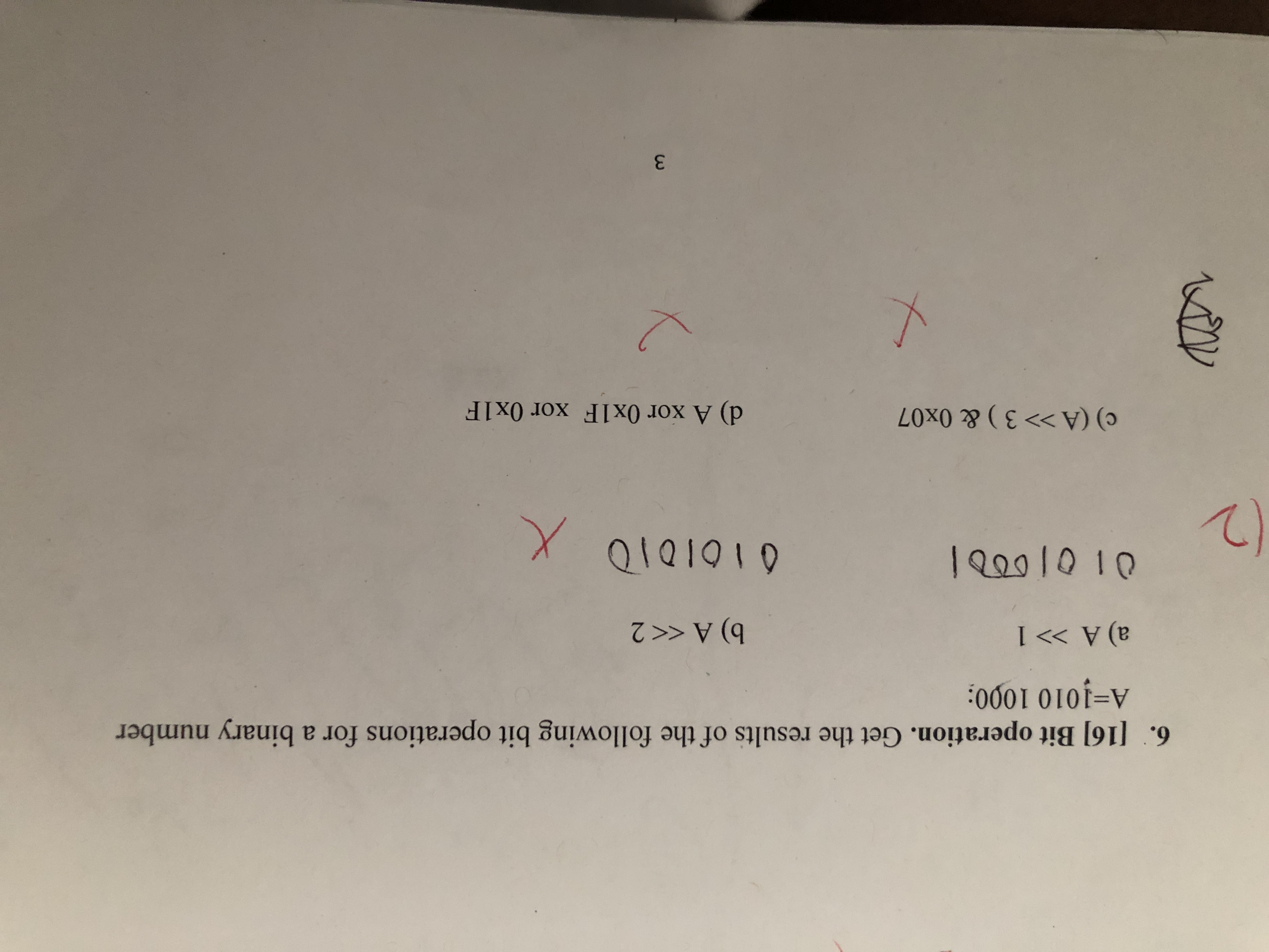 Solved 6. [16] Bit operation. Get the results of the | Chegg.com