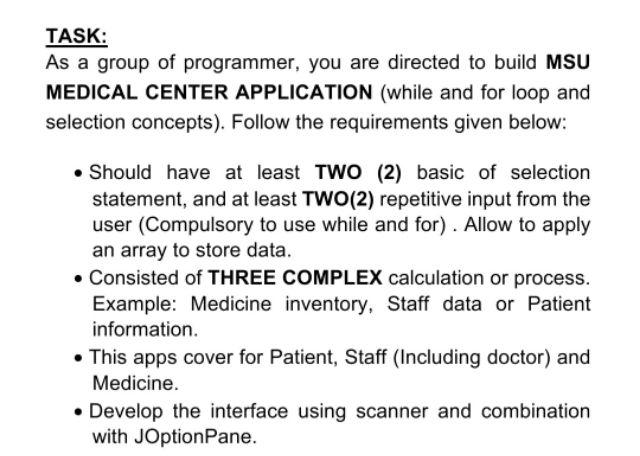 Solved TASK: As a group of programmer, you are directed to | Chegg.com