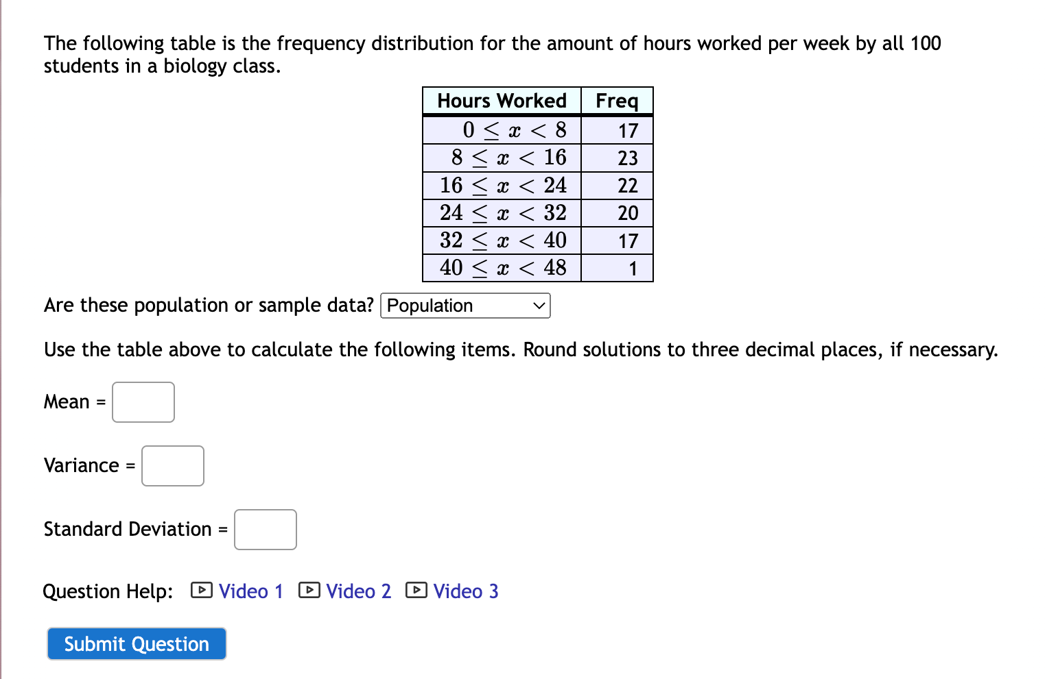 Solved The following table is the frequency distribution for | Chegg.com